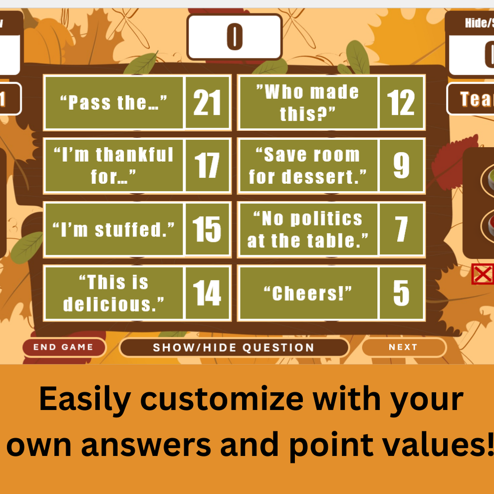 Thanksgiving Feud PowerPoint Game – 30 Rounds for Family Fun – Your ...